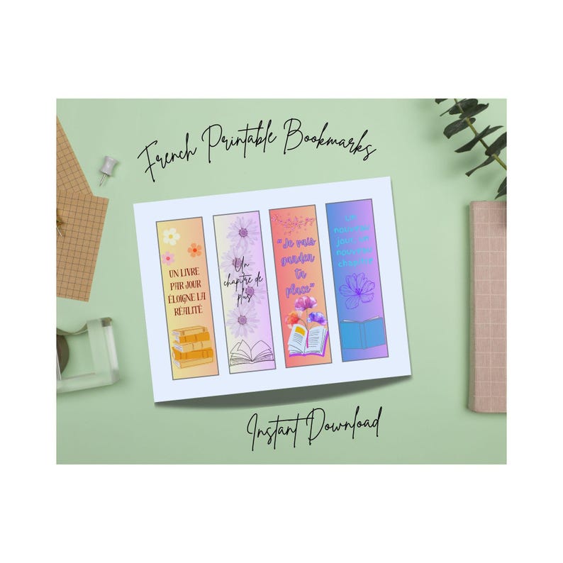 Printable French Bookmarks Downloadable Bookmarks Printable Floral ...