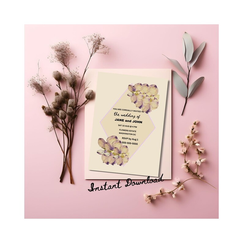 Purple Floral Any Occasion Invitation Wedding Invitation Printable ...