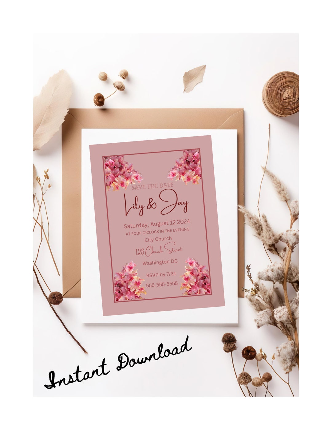 Pink Floral Any Occasion Invitation Wedding Invitation Birthday Party ...