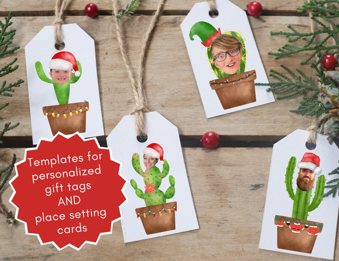 Personalized Christmas Cactus Gift Tags & Dinner Table Place - Etsy