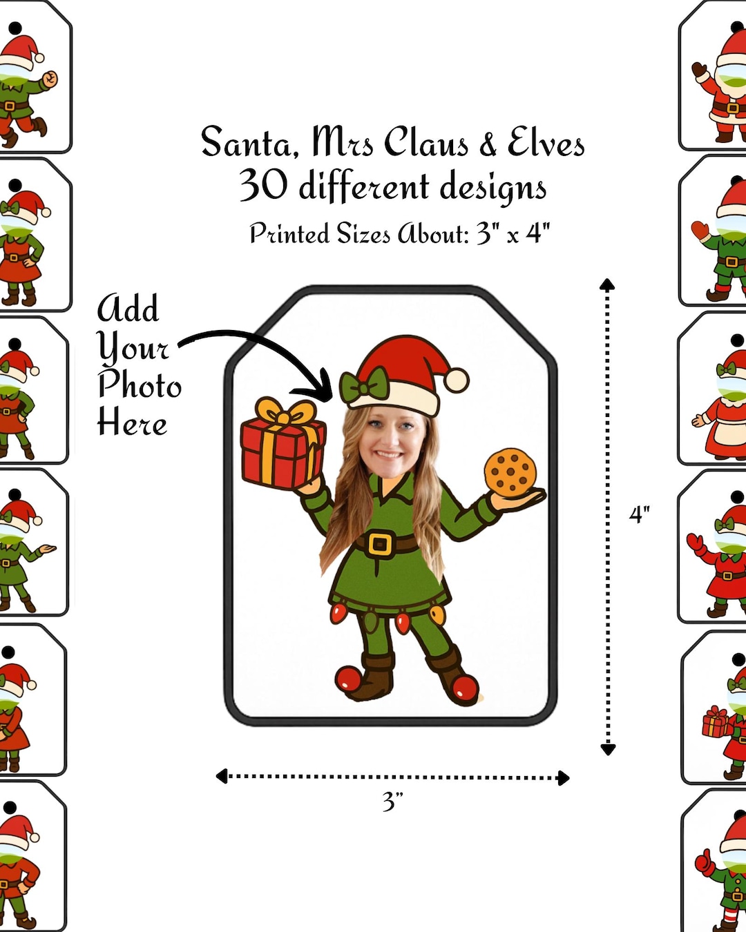 Personalized Santa, Mrs Claus & Elves Photo Gift Tags • 30 Christmas ...