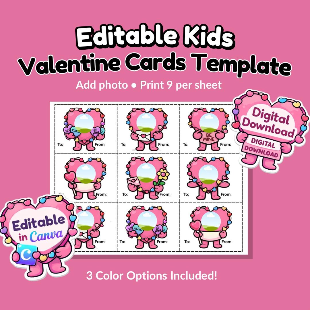 Editable Kids Valentine Cards Template (digital Download) - Etsy