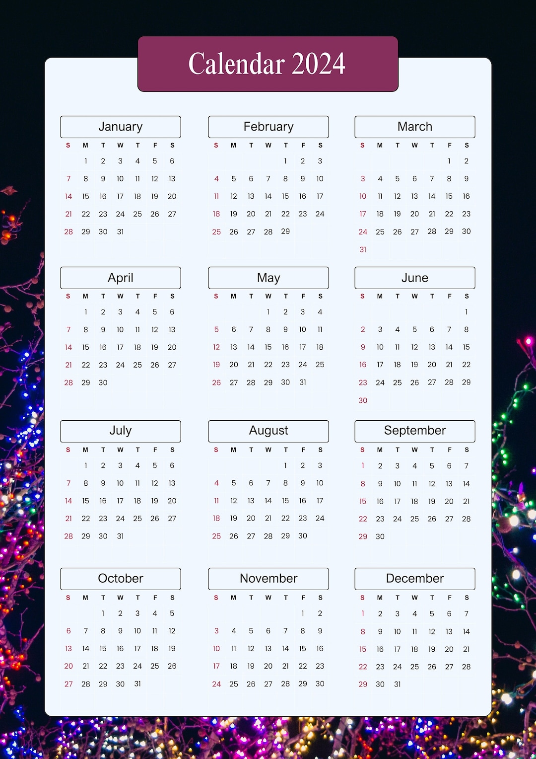 2024 Digital Calendar , Easy Reference, Easy to Print or View on Your ...