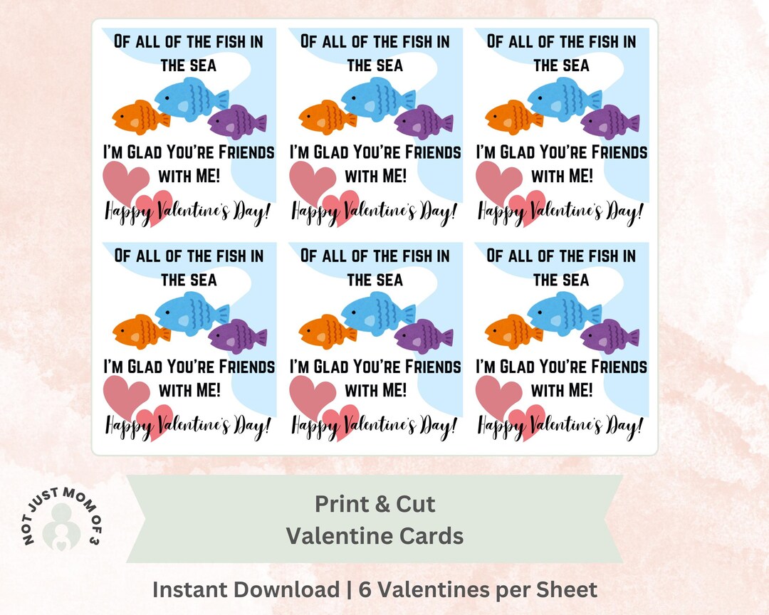 Goldfish Valentine, Fish in the Sea Valentine, Printable Valentine Card ...