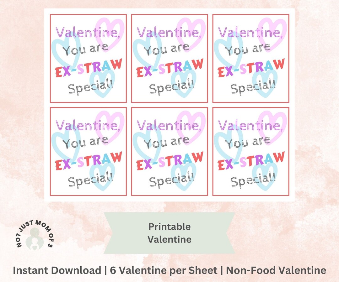 Silly Straw Valentine, Printable Valentine Card, Crazy Straw Valentine ...