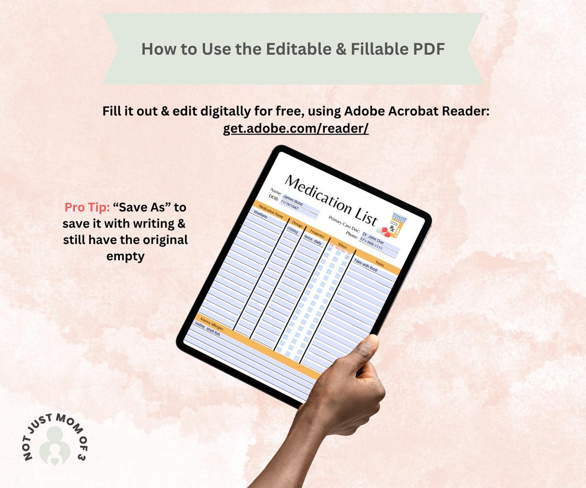 Fillable Medication List: Digital Organizer & Tracker (editable PDF) - Etsy