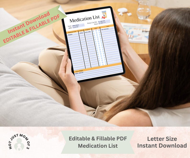 Fillable Medication List: Digital Organizer & Tracker (editable PDF) - Etsy