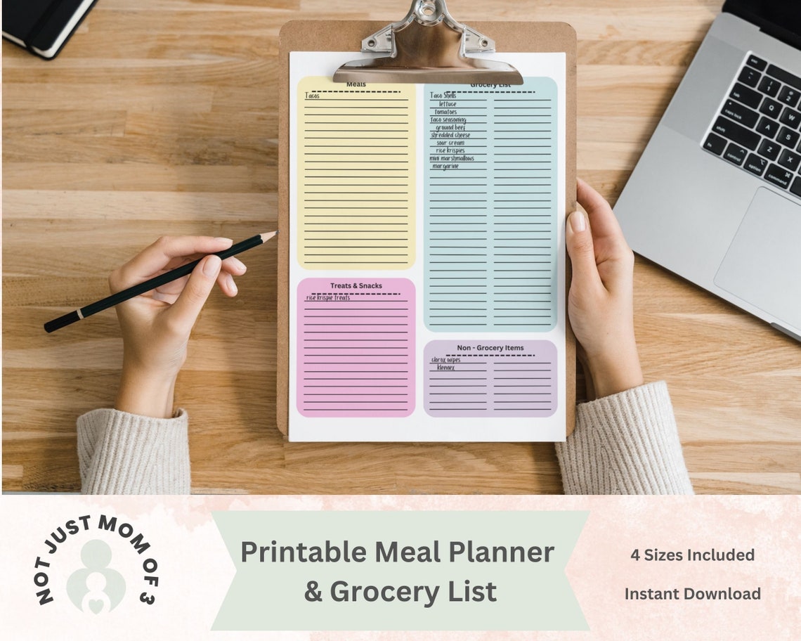Meal Planner With Grocery List Printable Template Meal Plan - Etsy