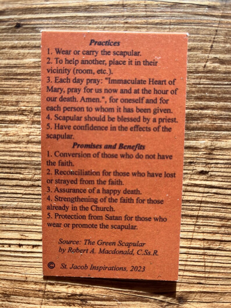 100% Wool Green Scapular With Holy Card - Etsy