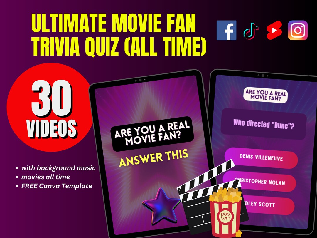 Movie Trivia Quiz Video Pack | Social Media Engagement (digital ...