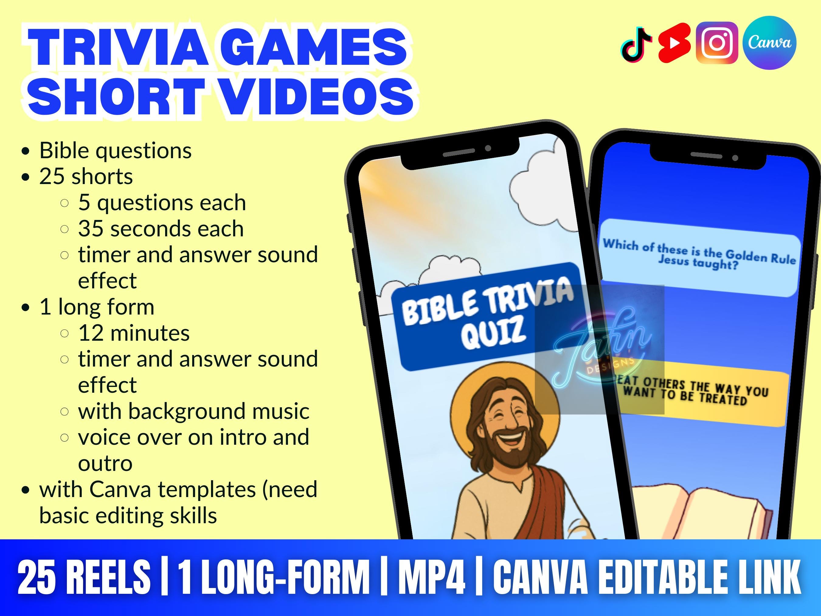 NEW Bible Trivia Quiz Video Pack, Bible Niche | Tiktok Facebook ...