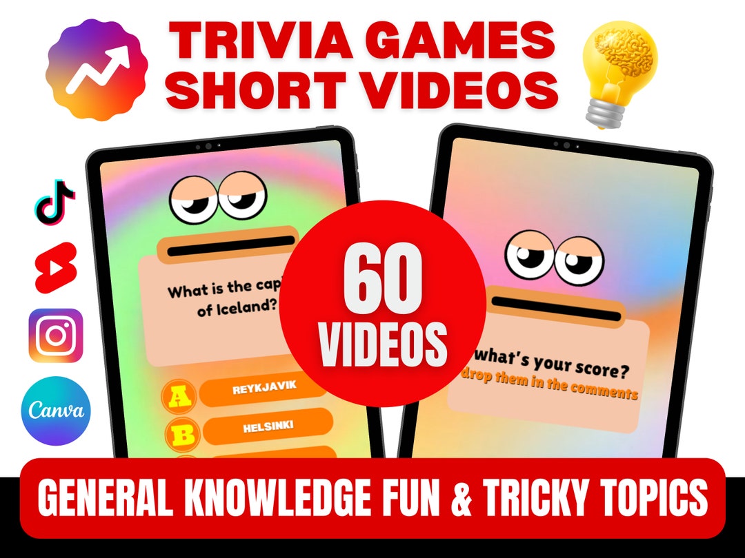 60 Trivia Quiz Short Videos | Social Media Content | Canva Template and ...