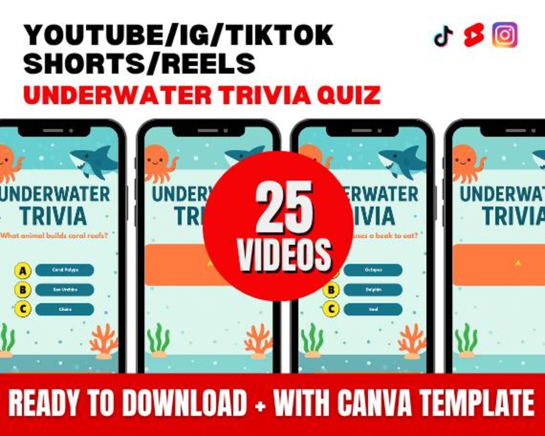 Kids Underwater Animal Trivia Quiz Video Bundle: Social Media Canva ...