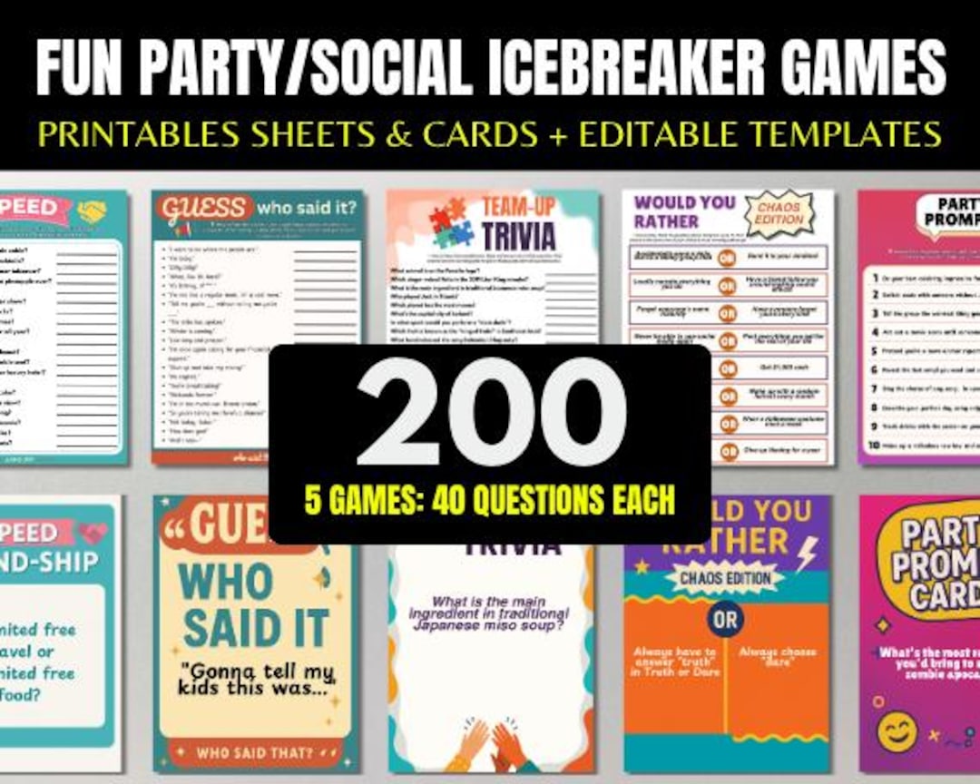 Printable Party Games | 200 Icebreaker Cards With Canva Templates - Etsy