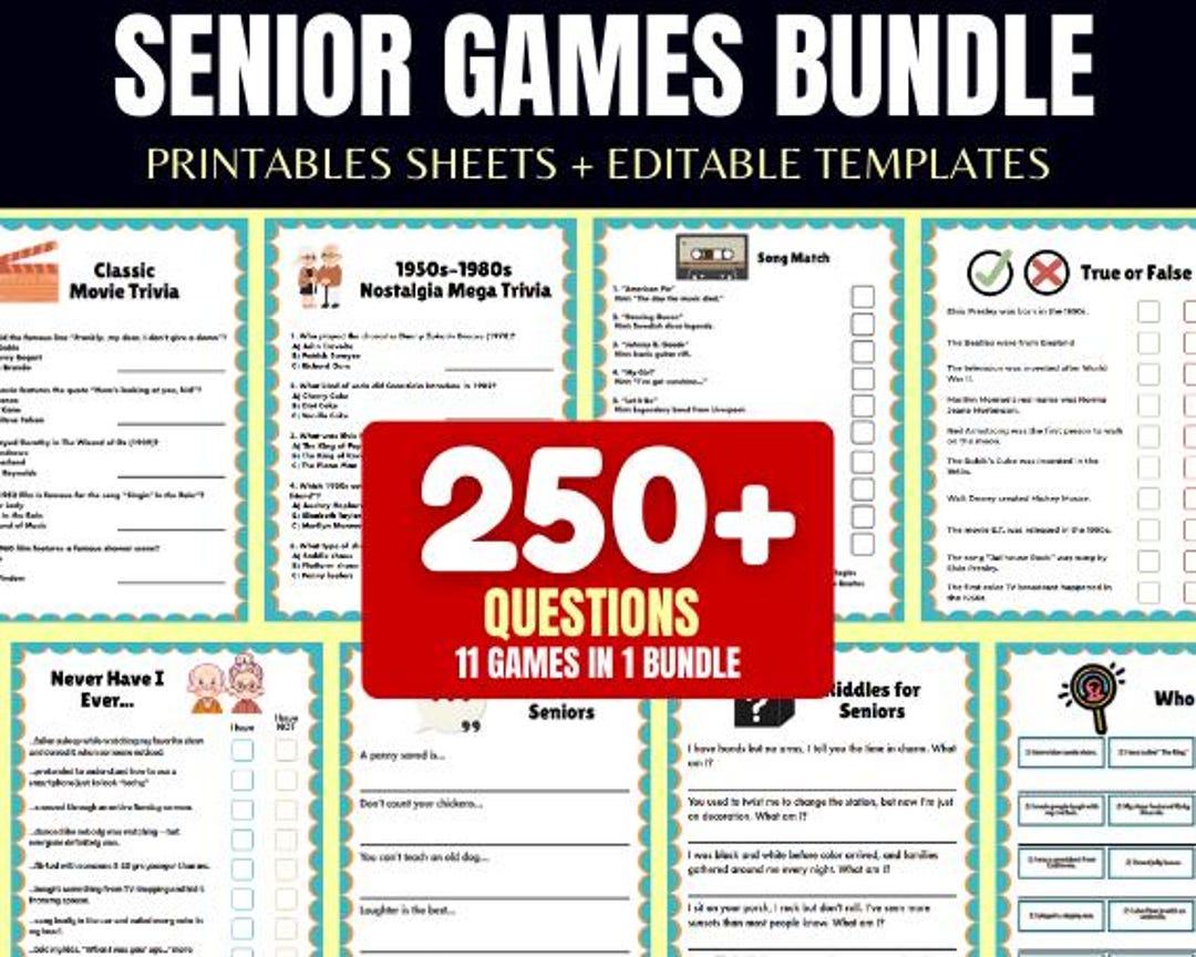 Printable Senior Games Bundle | 11-in-1 Trivia Games | Fun Printable ...