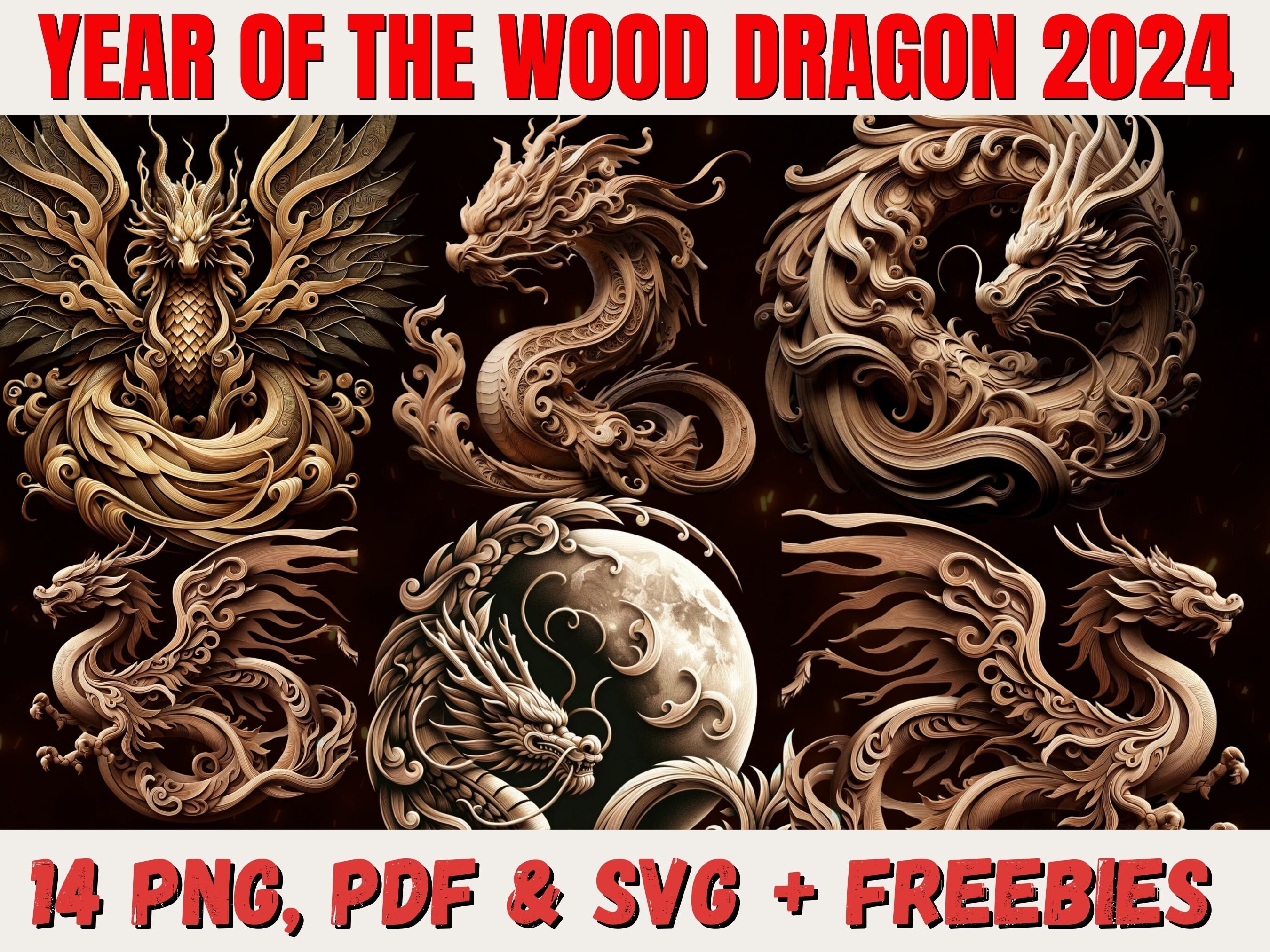Year of the Wood Dragon Chinese New Year Design Bundle 2024 Lunar New ...