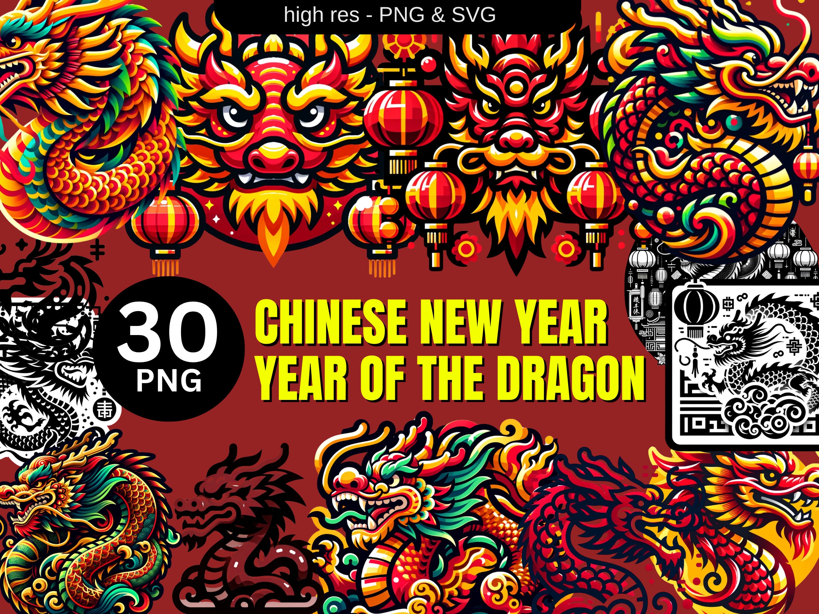 Dragon Chinese New Year Clipart Bundle 2024 Lunar New Year Dragon ...