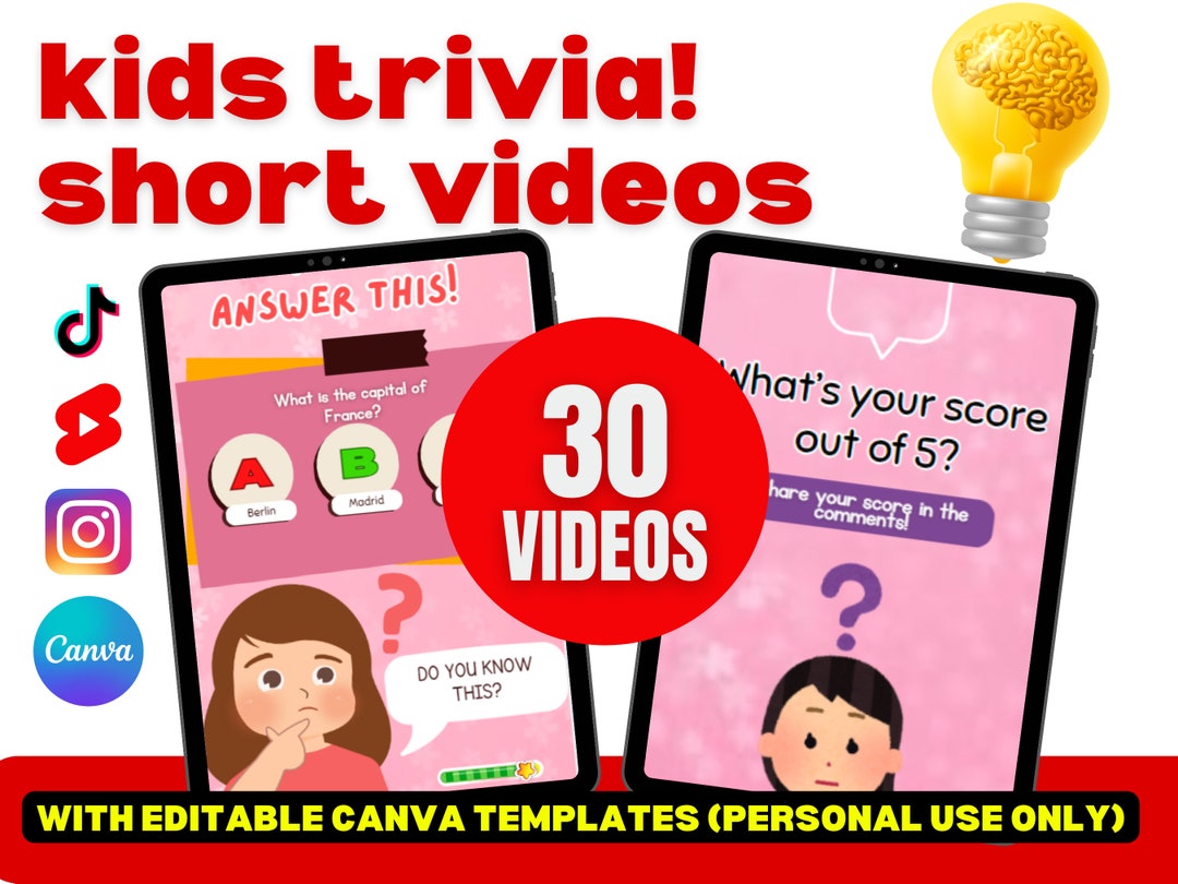 30 Kids Trivia Short Videos Kids Trivia Games Short Videos With Canva ...