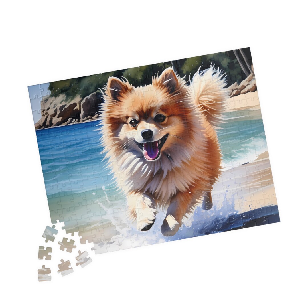 Pomeranian Dog Running on the Beach Puzzle 252, 500-piece Dog Jigsaw ...
