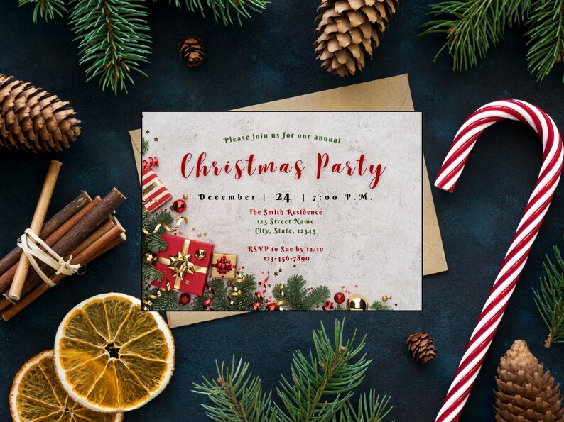 Christmas Party Editable Invitation, Christmas Invitation Digital ...