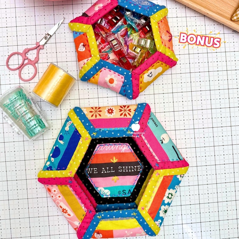 Blossie Basket PDF Pattern: Quilt-as-you-go Hexie Bowl - Etsy