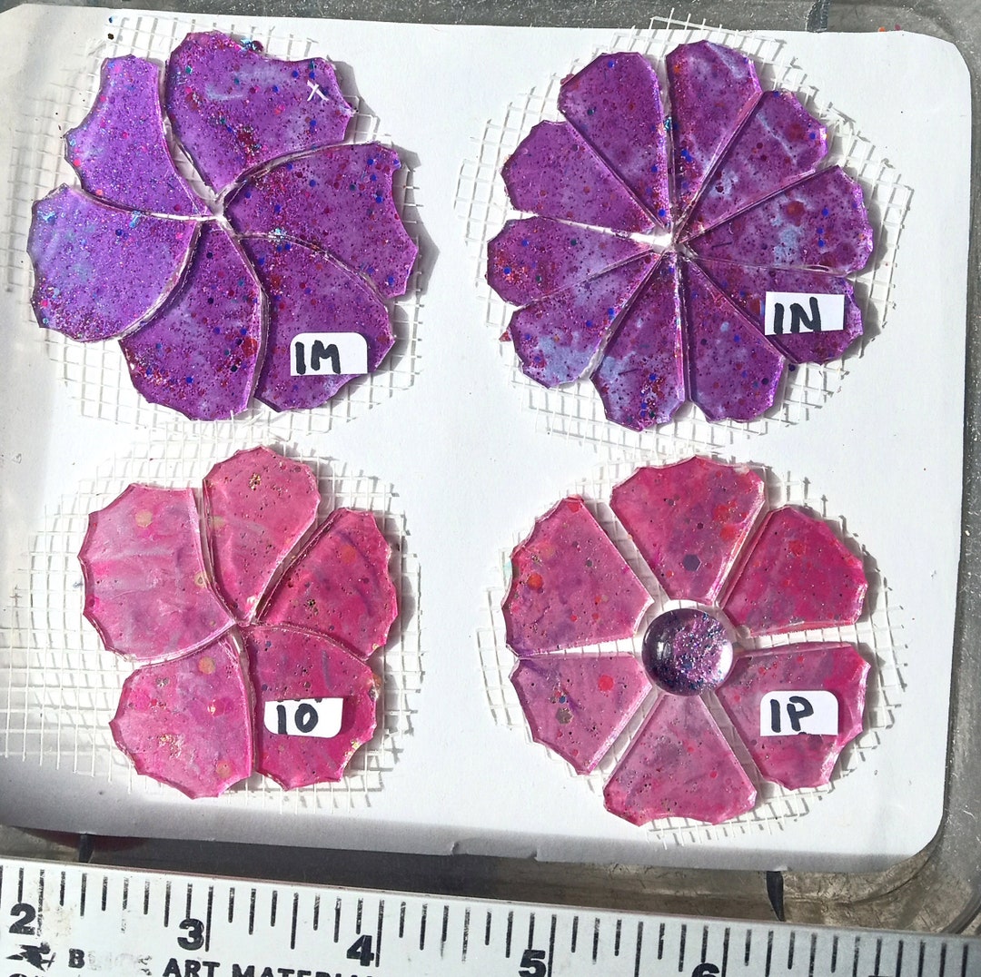 Pink and Purplee Pre-cut Flower Shaped Glittery Metallic Mosaic Glass ...