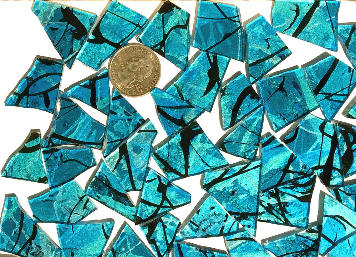 CHUNKY Blue and Black Mosaic Glass Tile Pieces. Opaque. Not Stained ...
