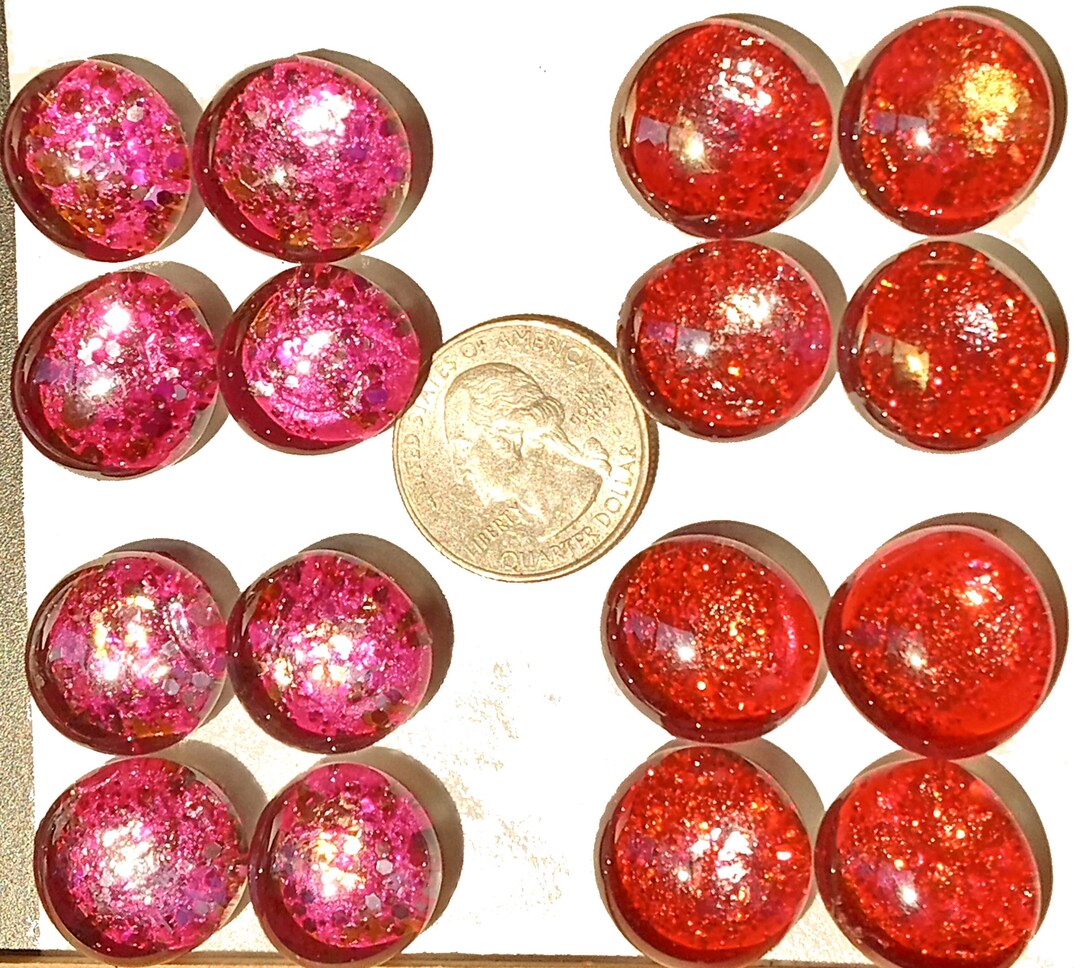 15 Red or 15 Pink Glittery Flattened Marbles. Opaque. Suitable for ...
