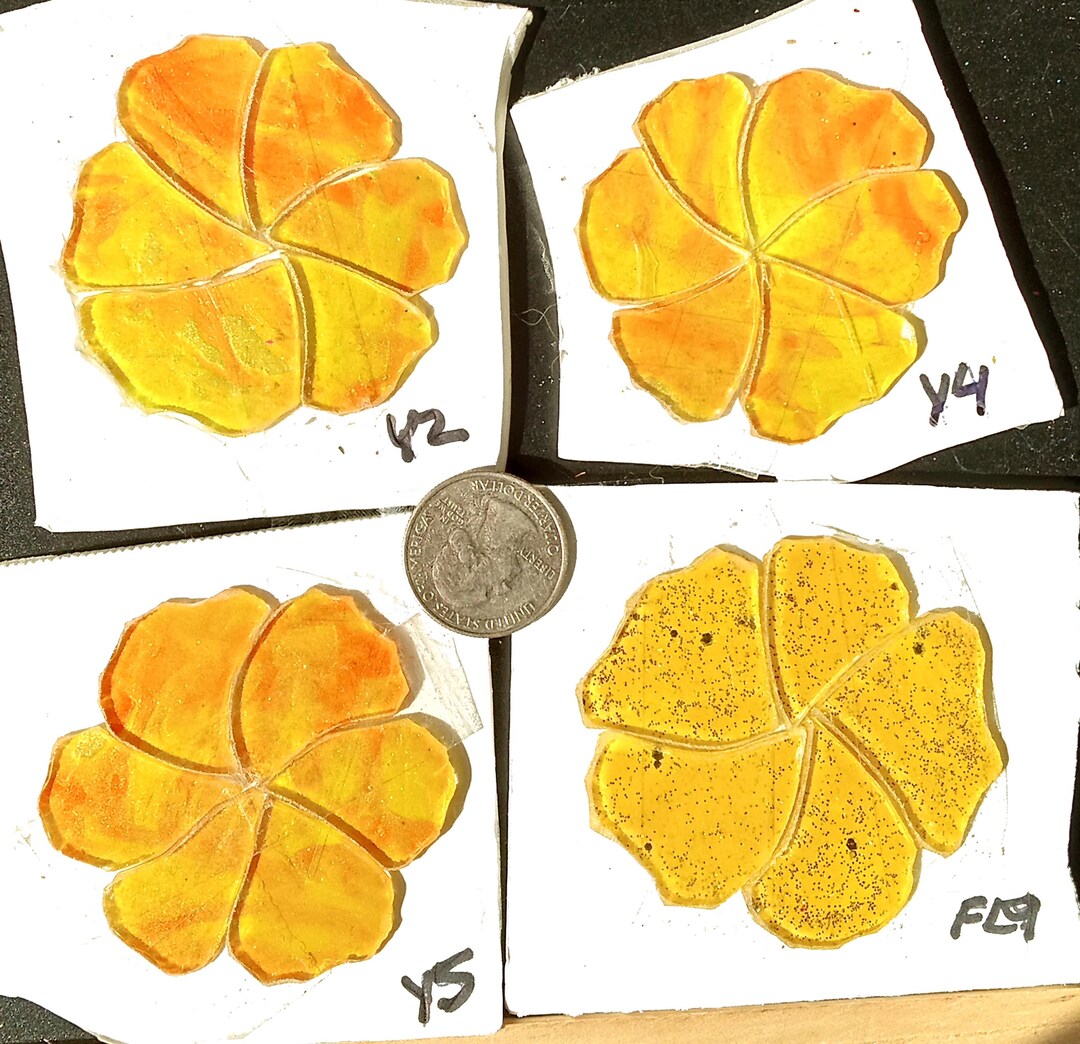 Yellow Pre-cut Flowers Made Out of Glittery Metallic Mosaic Glass Tiles ...