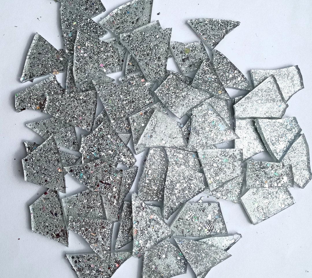 Mosaic Glass, Metallic Silver Glittery Glass Tile Pieces for Crafting ...