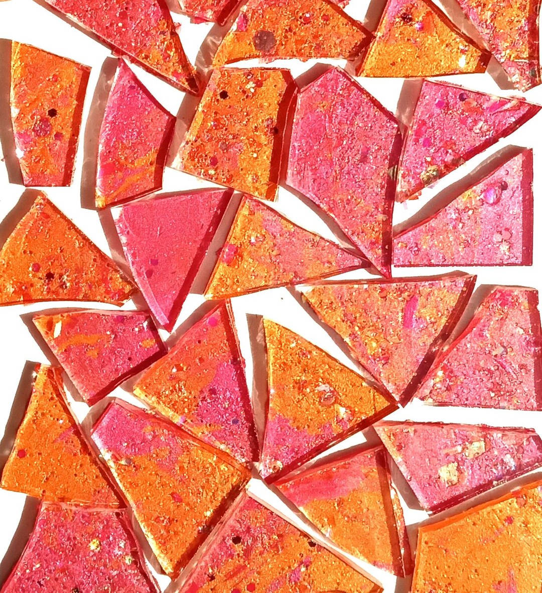 Metallic Orange Peach Mosaic Glitter Glass Tile Pieces for Crafting ...