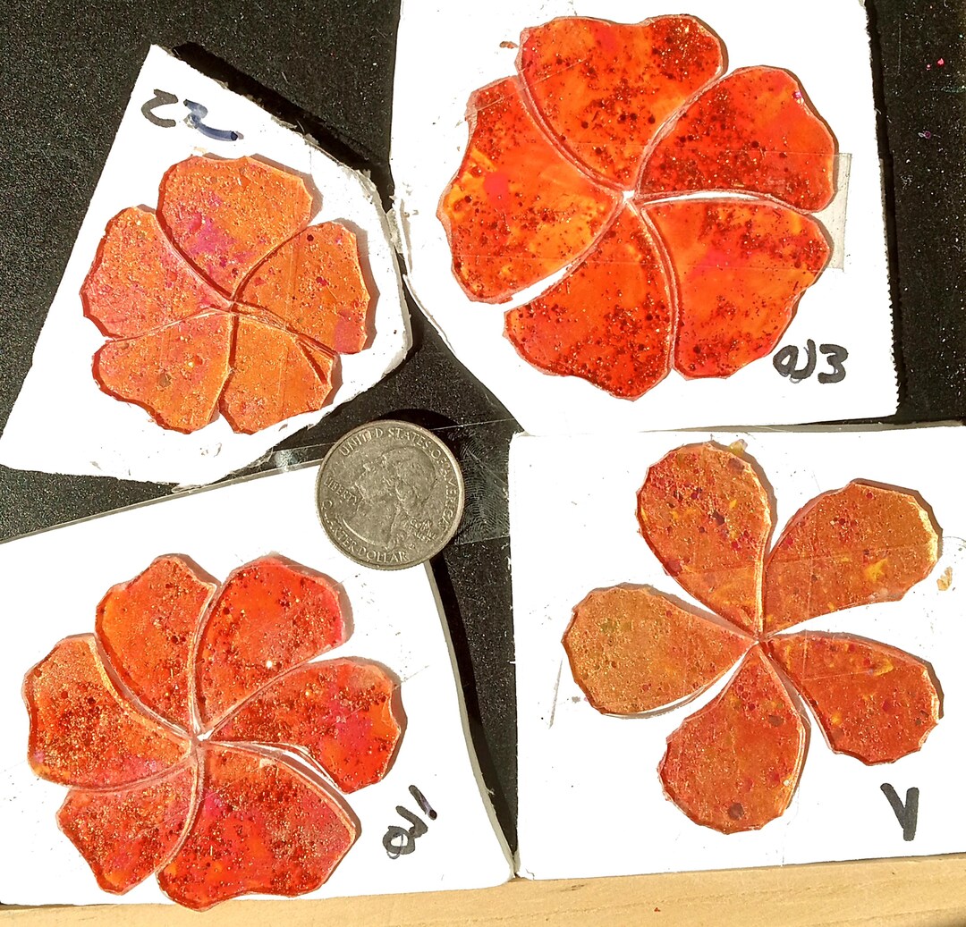 Orange Pre-cut Flowers Made Out of Glittery Metallic Mosaic Glass Tiles ...