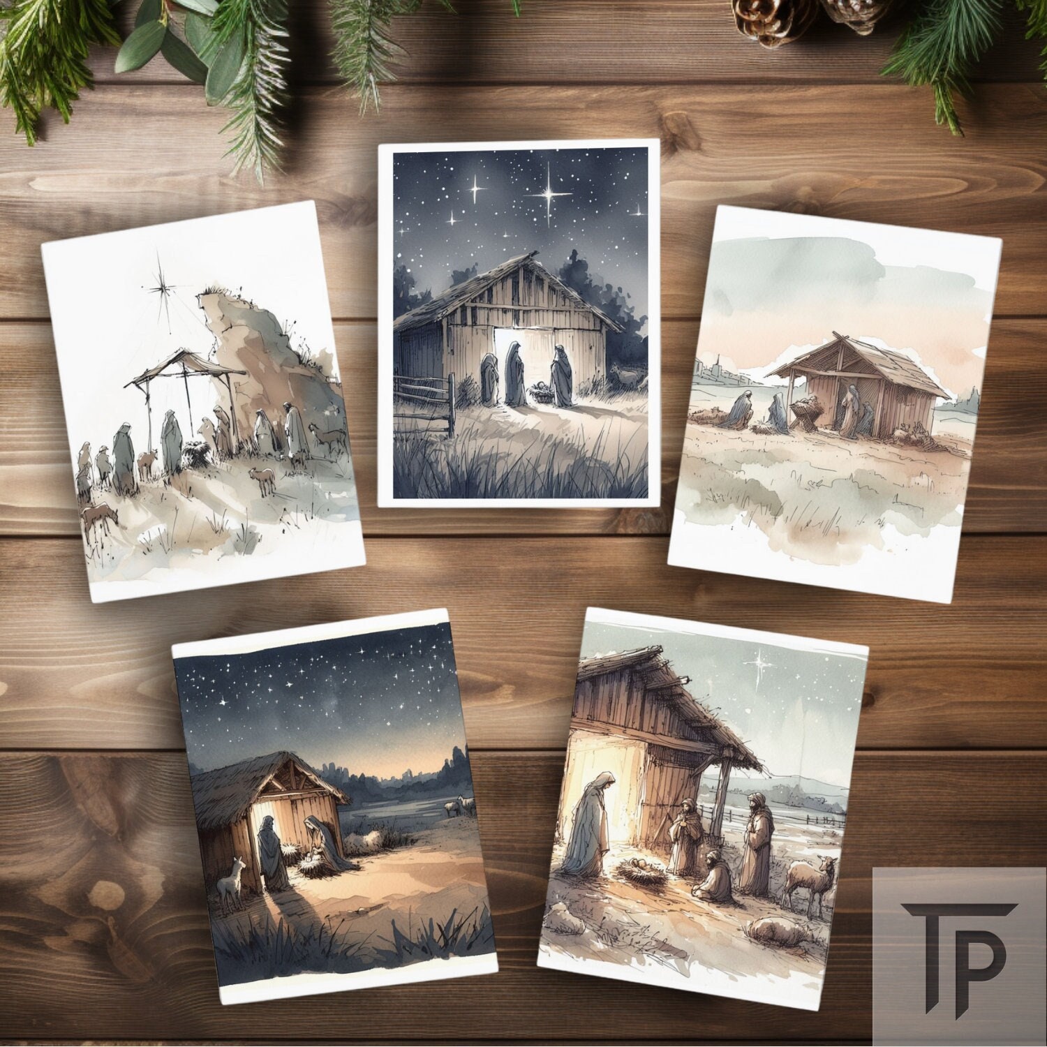 Nativity Scene Cards Variety | Watercolor Art Style | Christmas Cards ...