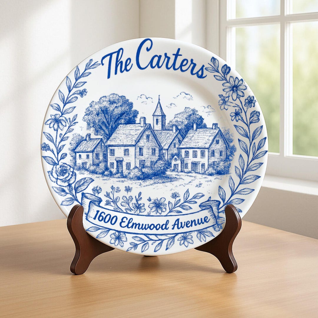 Custom Home Portrait Platter | Blue Ceramic House Warming Gift, New ...