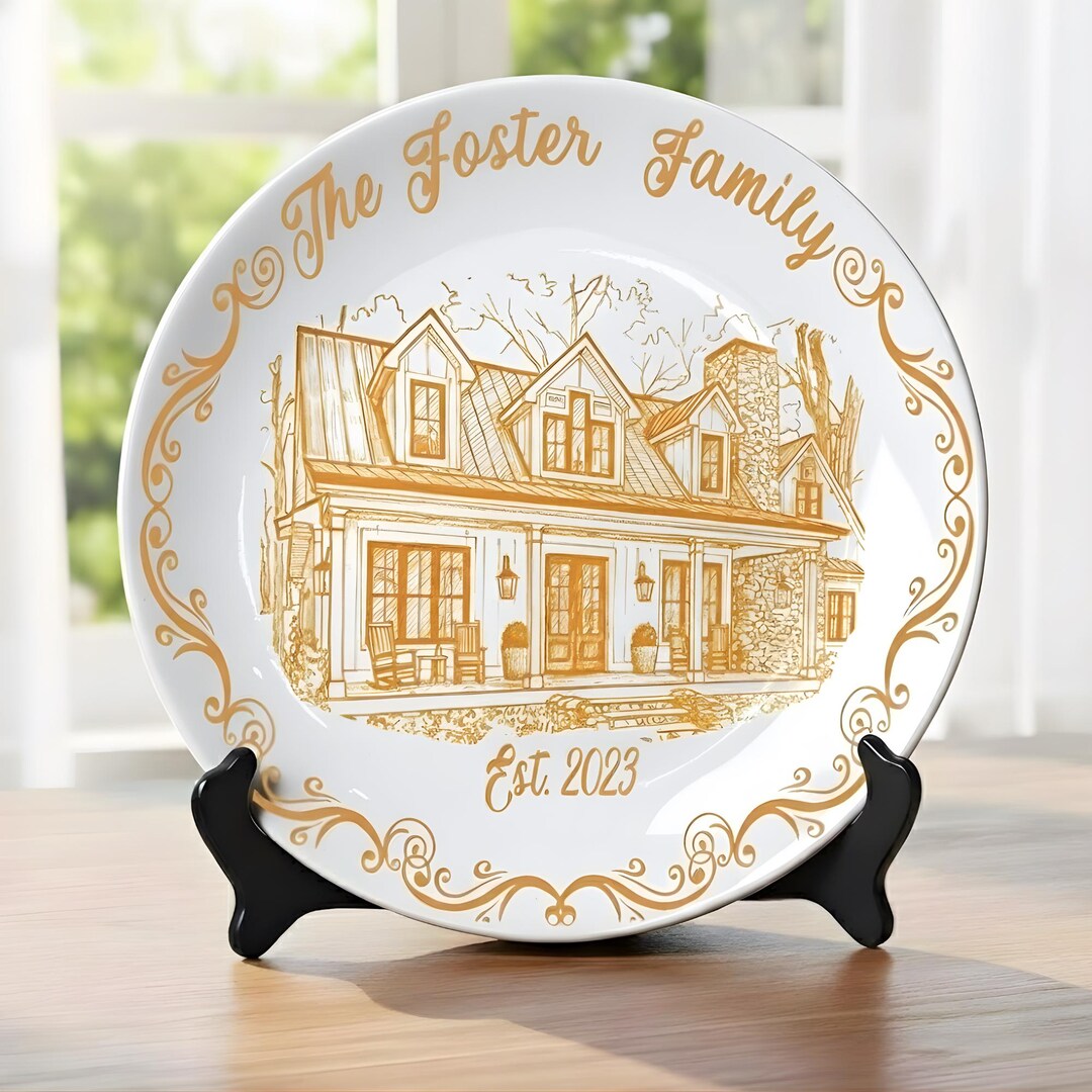 Custom House Portrait Ceramic Plate, Personalized First Home Platter ...