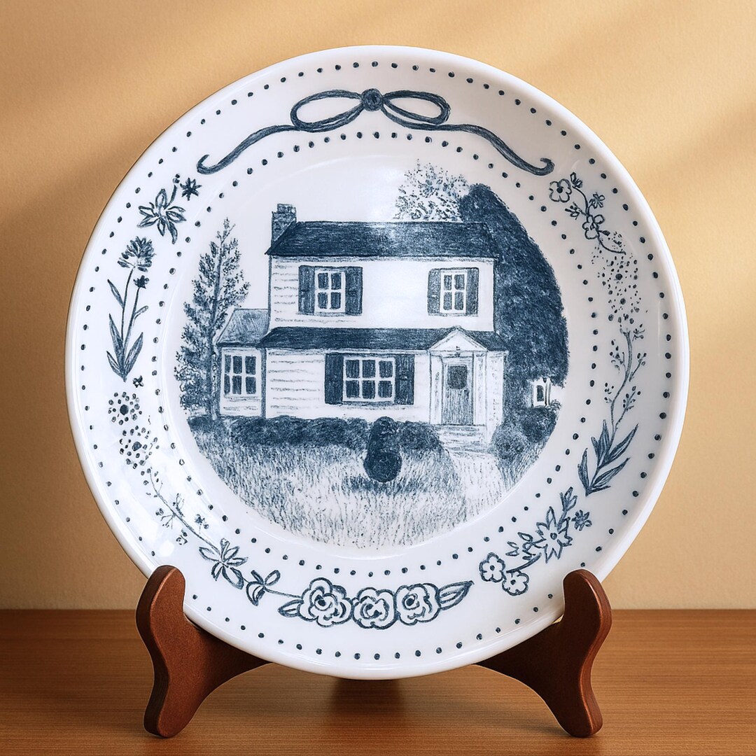 Custom House Cabin Portrait Plate, Personalized Vacation Home or ...