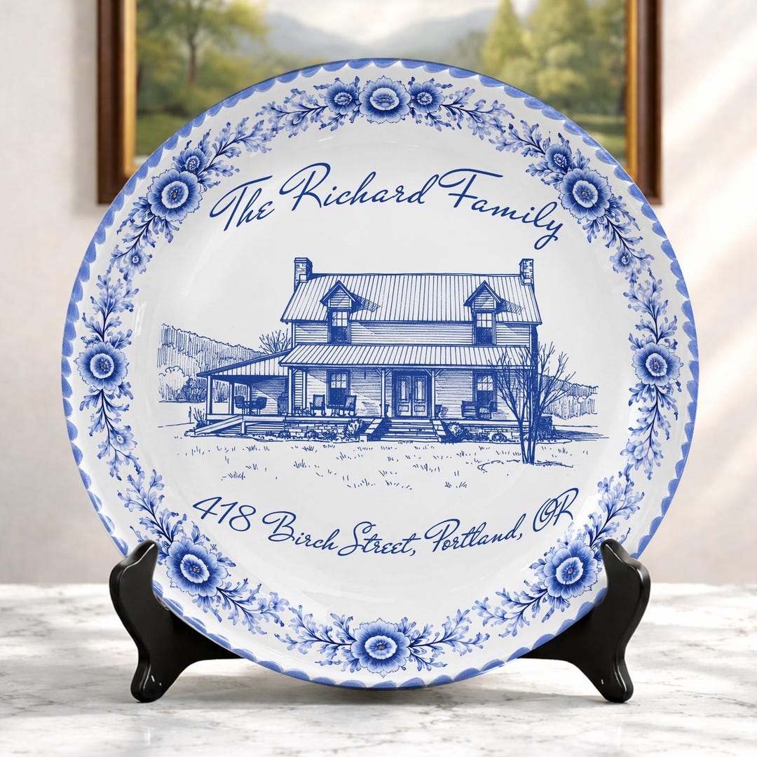 Custom House Portrait Plate, Personalized Home Address Ceramic Keepsake ...