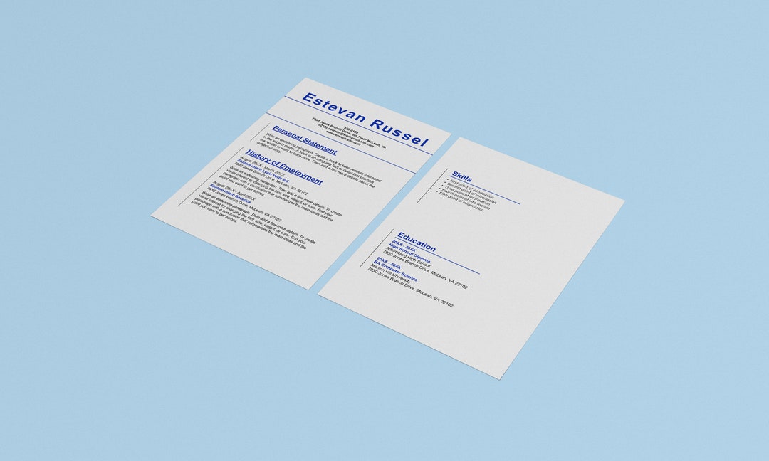 Modern Two Page CV & Professional Resume Template - Instant Download ...