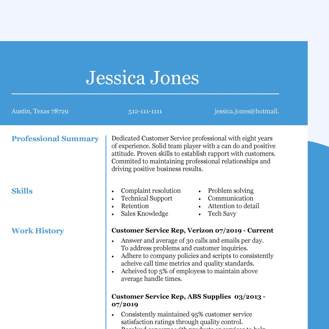 Download Quick Service Industry Resume Template With Included Font File ...