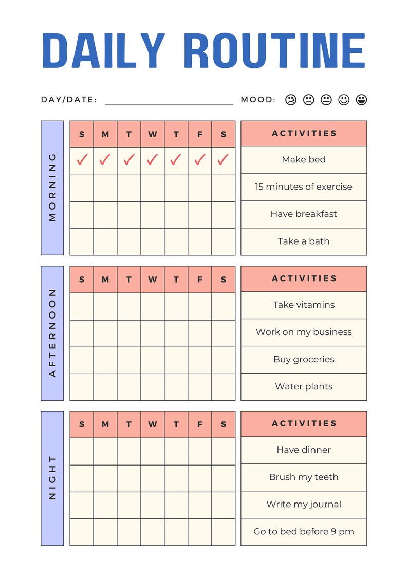 Printable Daily Routine Template: Organize Your Day With Style and ...