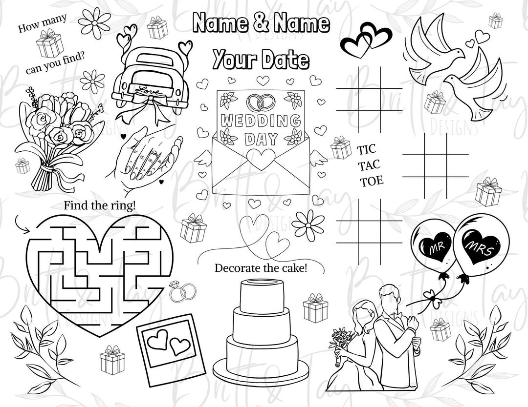 Wedding Coloring Page Customizable for Kids! - Etsy
