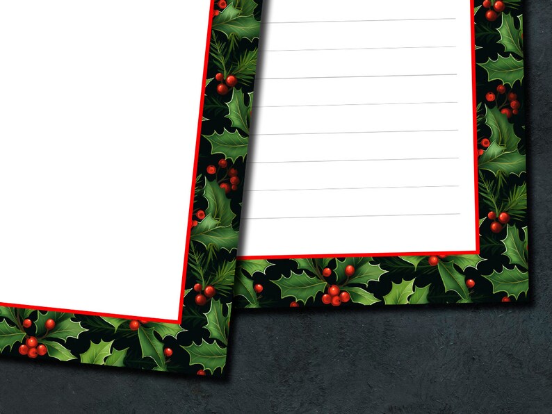 Printable Christmas Stationery Digital Download - Christmas Holly ...