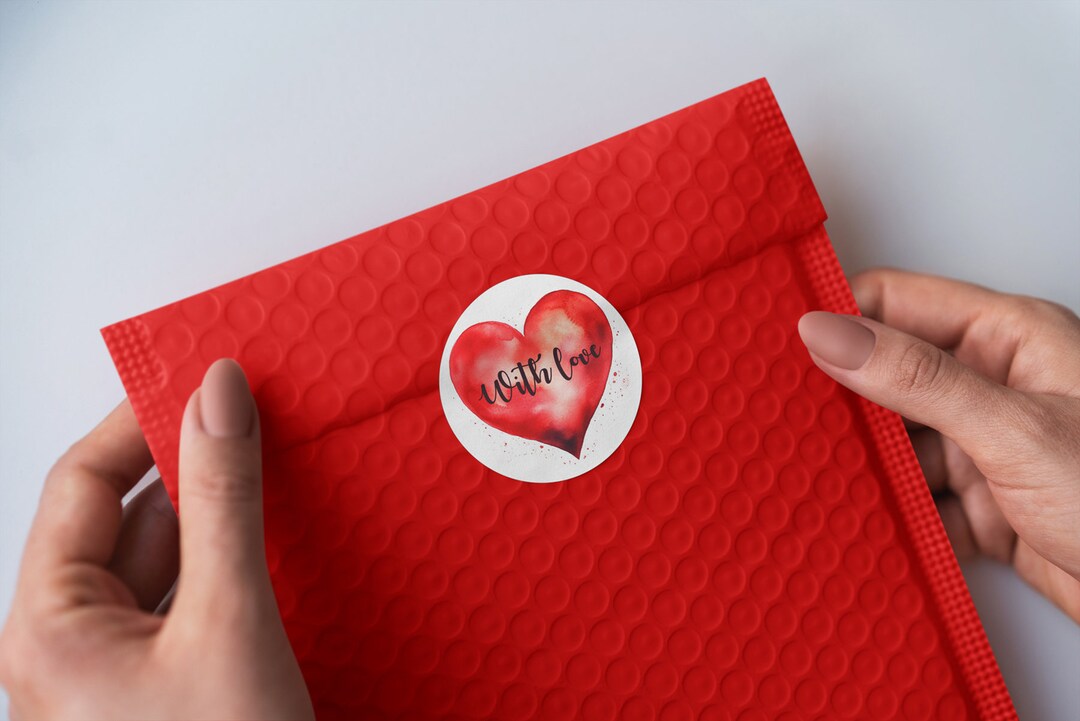 2" Printable Stickers - Watercolor Valentines Hearts - Red - for Avery ...