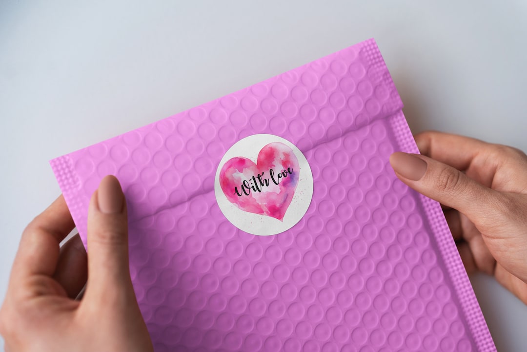 2" Printable Stickers - Watercolor Valentines Hearts - Pink - for Avery ...