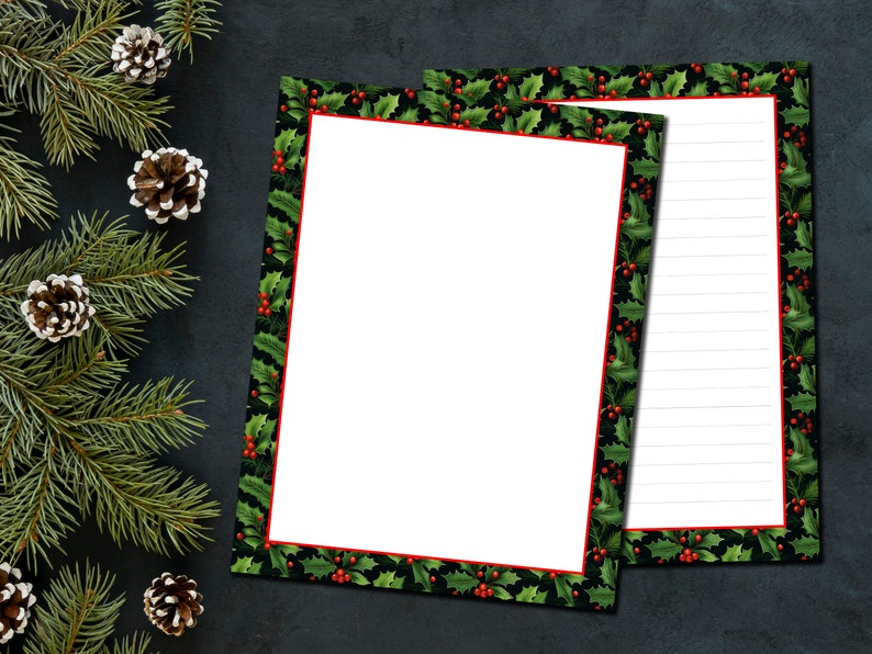 Printable Christmas Stationery Digital Download - Christmas Holly ...
