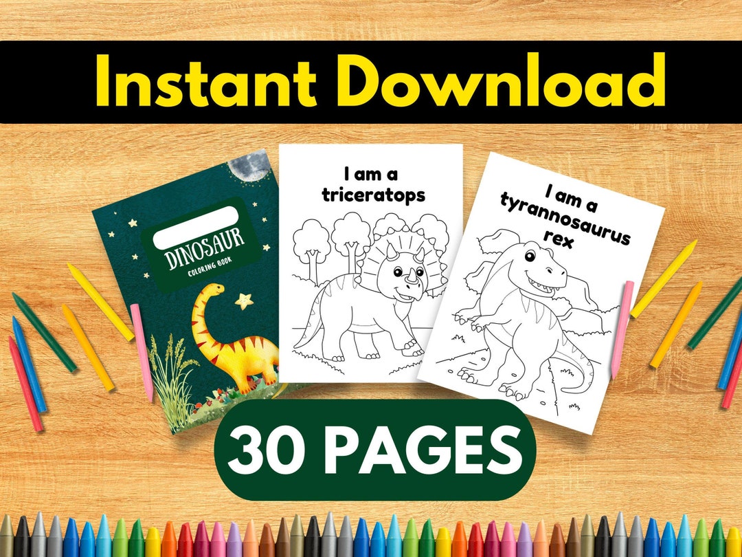 COLORING BOOK Dinosaurs for Kids Digital Coloring Book Dino Printables ...