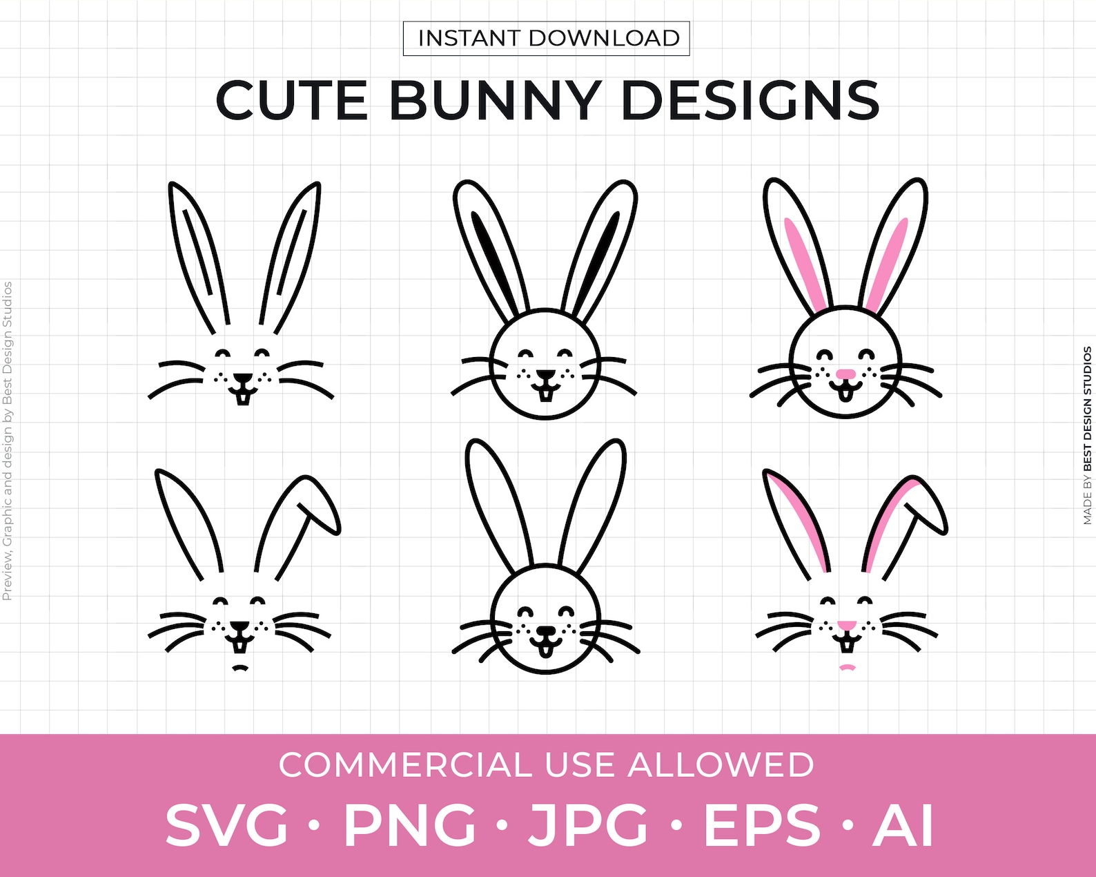 Easter Bunny Face Svg Cute Bunny Face Easter Gift Clipart Happy Bunny ...