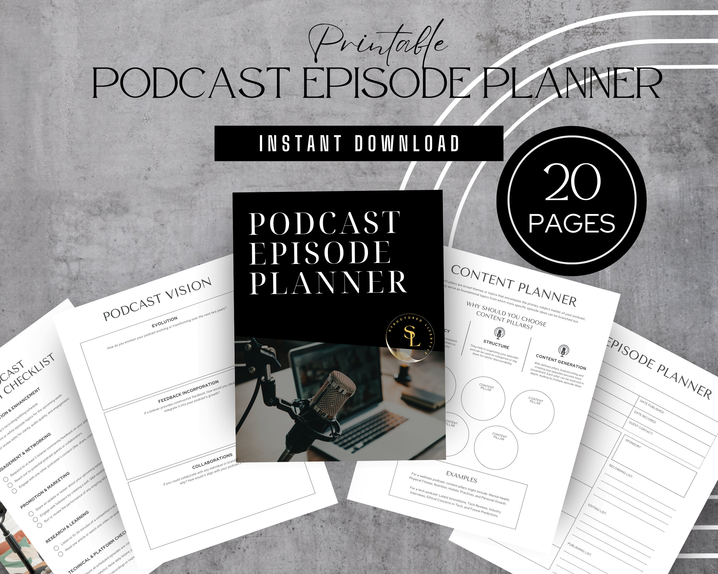 Printable Podcast Planner | Content Planner | Podcast Episode Planner ...