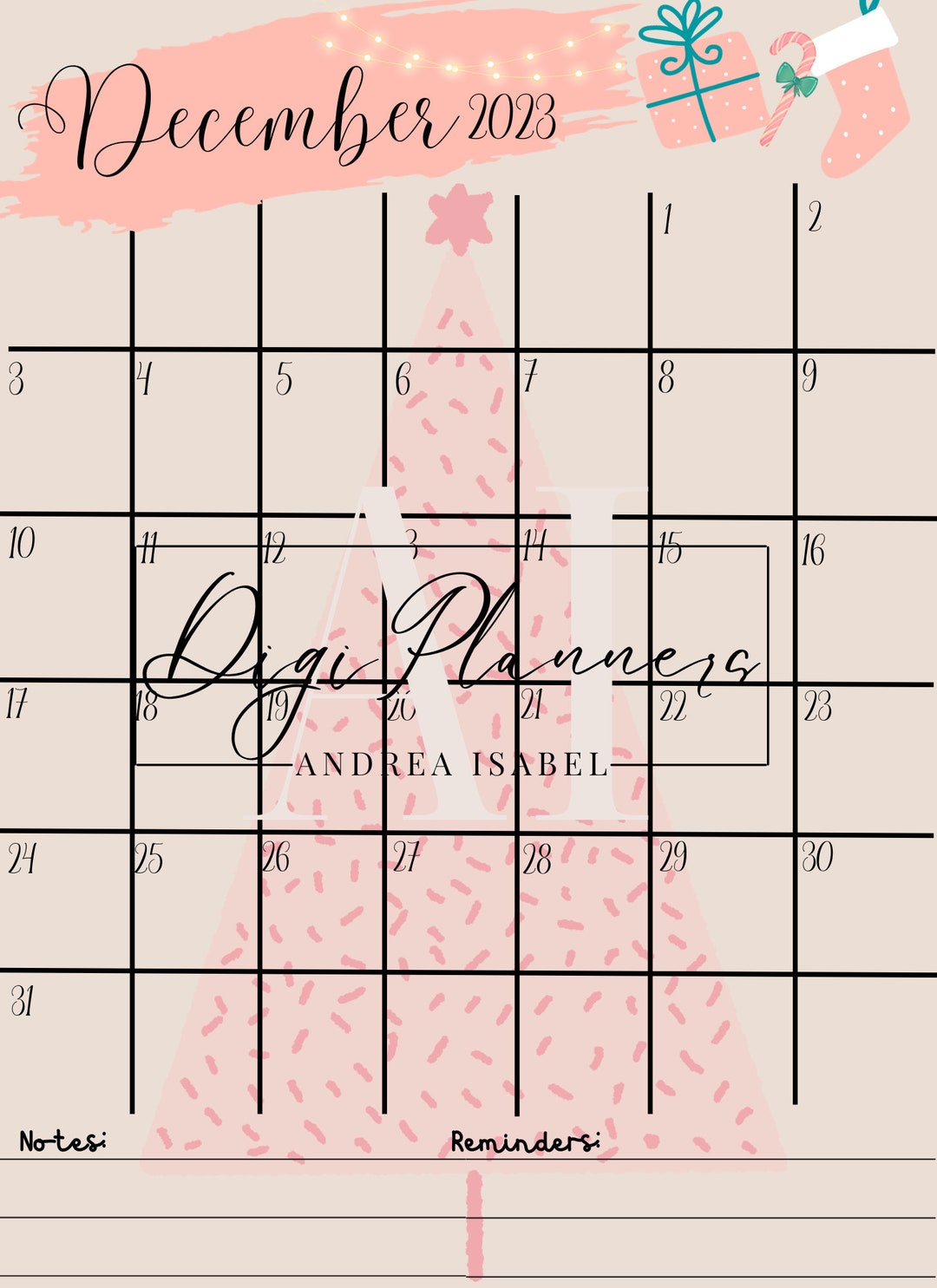 December 2023 Digital Monthly Calendar - Etsy
