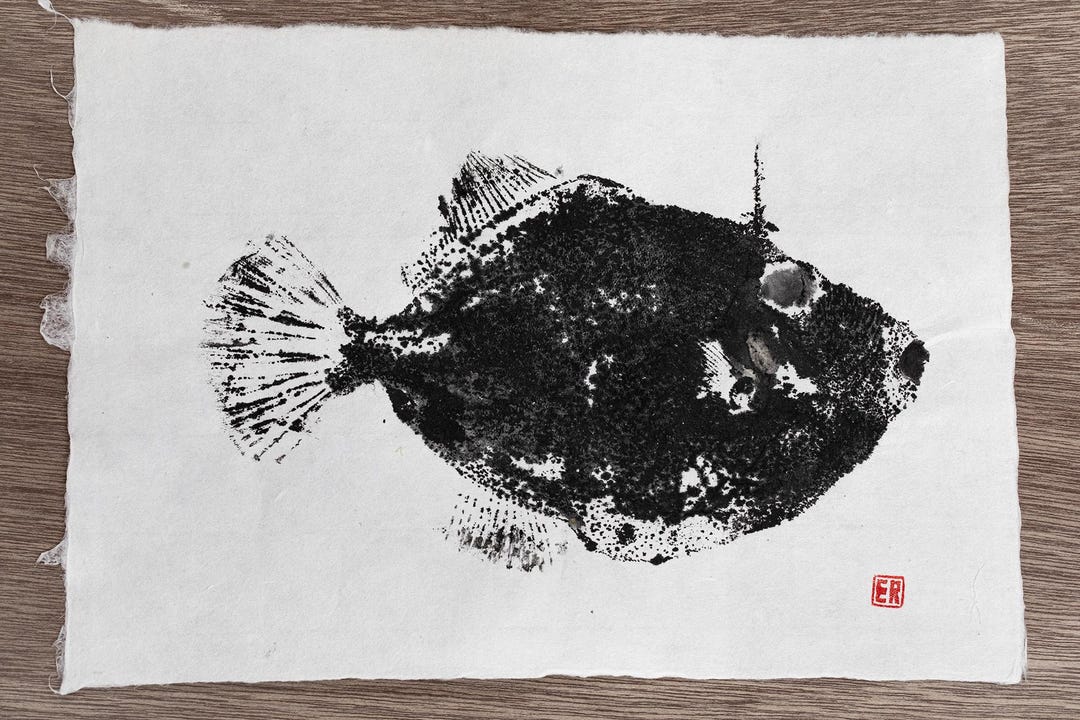 The Leatherjacket Fish. Original Gyotaku Print, Japanese Handmade Washi ...